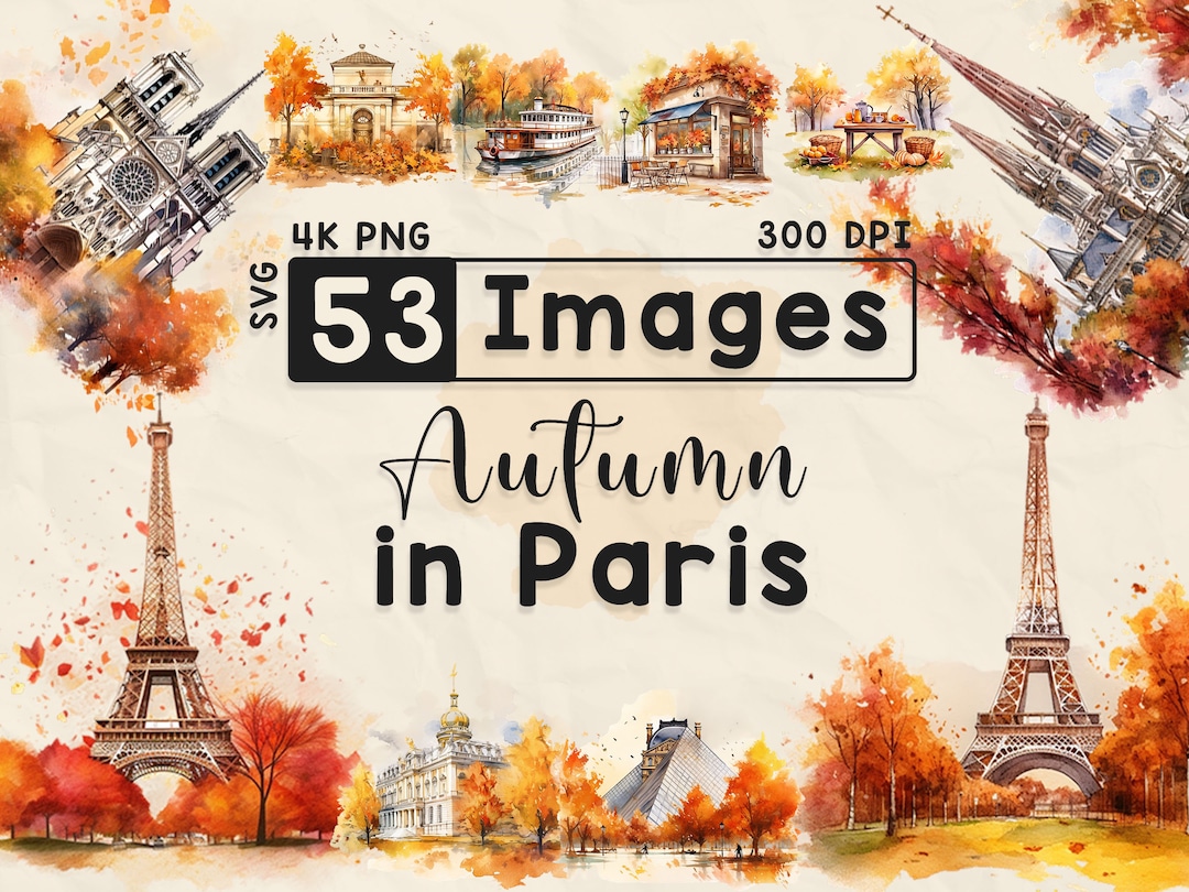 53 Autumn in Paris Clipart, Watercolor Clipart, Fall Season, Scrapbook ...