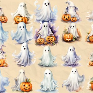 105 Spooky Halloween Ghost Clipart, Watercolor Clipart, Halloween PNG ...