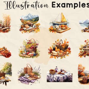 74 Autumn Picnic Clipart, Watercolor Clipart, Fall Season, Scrapbook ...