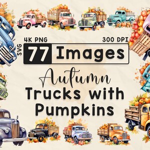 77 Autumn Truck With Pumpkin Clipart, Watercolor Clipart, Fall Season ...