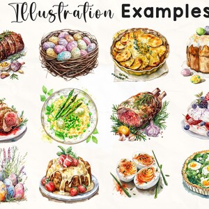 372 Easter Food Clipart Bundle, Watercolor Easter Clipart, Bunny ...