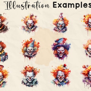 52 Halloween Scary Clown Clipart, Watercolor Clipart, Halloween PNG ...