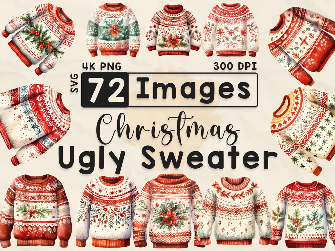 Christmas Ugly Sweater Clipart, Watercolor Clipart, Christmas PNG ...