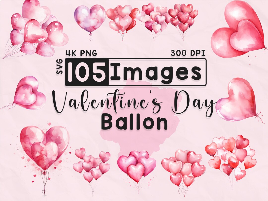 Valentine's Day Balloon Clipart, Watercolor Clipart, Heart PNG ...