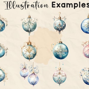70 Christmas Vintage Bauble Clipart, Watercolor Clipart, Festive Season ...