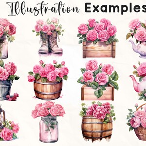 334 Pink Roses Clipart Bundle, Watercolor Floral Clipart, Rose Clipart ...