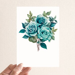 340 Teal Roses Clipart Bundle, Watercolor Floral Clipart, Rose Clipart ...