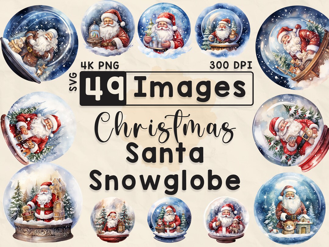 49 Christmas Santa Snowglobe Clipart, Watercolor Clipart, Festive ...