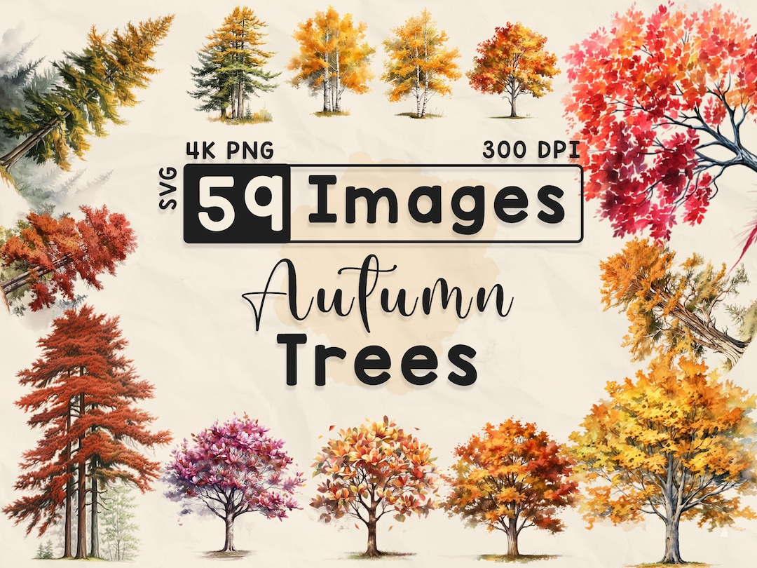 59 Autumn Tree Clipart, Watercolor Clipart, Fall Season, Scrapbook ...