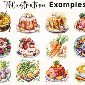 372 Easter Food Clipart Bundle, Watercolor Easter Clipart, Bunny ...