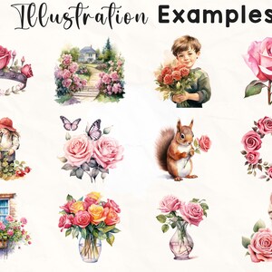 391 Roses Clipart Bundle, Watercolor Floral Clipart, Rose Clipart ...