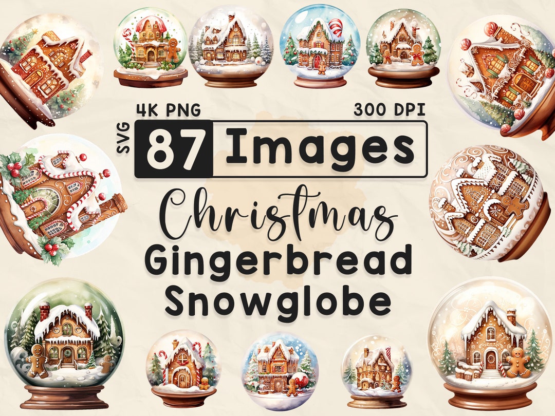 87 Christmas Gingerbread Snowglobe Clipart, Watercolor Clipart, Festive ...