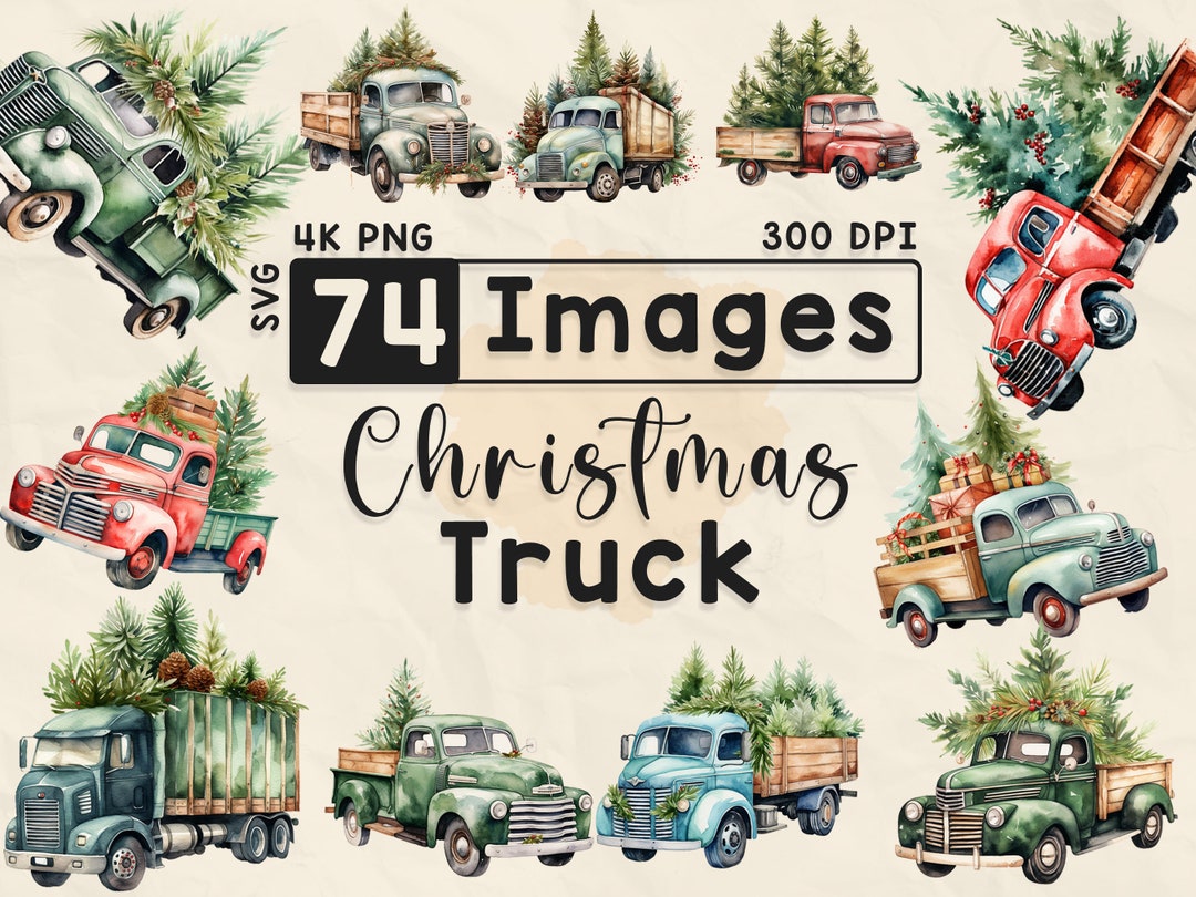 Christmas Truck Clipart, Watercolor Clipart, Christmas PNG, Christmas ...