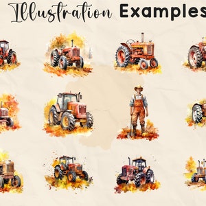 73 Autumn Tractor Clipart, Watercolor Clipart, Fall Season, Scrapbook ...