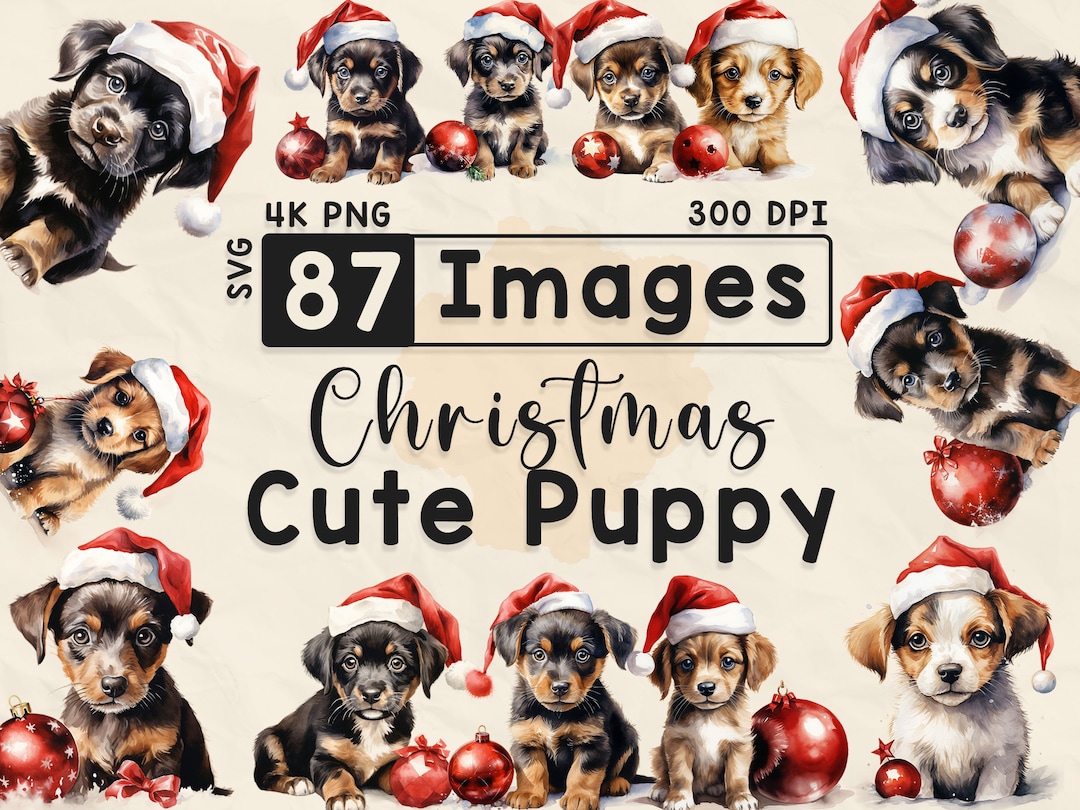 Christmas Cute Puppy Clipart, Watercolor Clipart, Festive Season ...