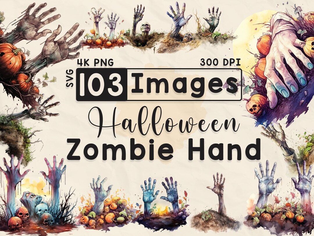 103 Halloween Zombie Hand Clipart, Watercolor Clipart, Halloween PNG ...