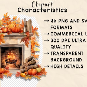 53 Autumn Cozy Fireplace Clipart, Watercolor Clipart, Fall Season ...