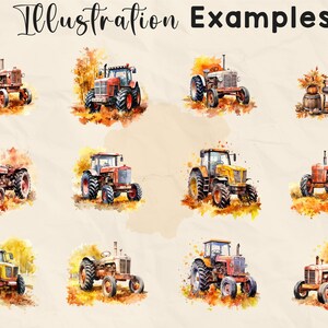 73 Autumn Tractor Clipart, Watercolor Clipart, Fall Season, Scrapbook ...