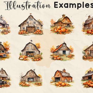48 Autumn Farm Barn Clipart, Watercolor Clipart, Fall Season, Scrapbook ...