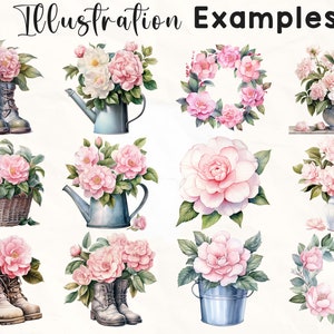 284 Pastel Camellias Clipart Bundle, Watercolor Floral Clipart ...