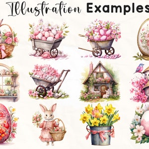 613 Pink Easter Clipart Bundle, Watercolor Easter Clipart, Bunny ...