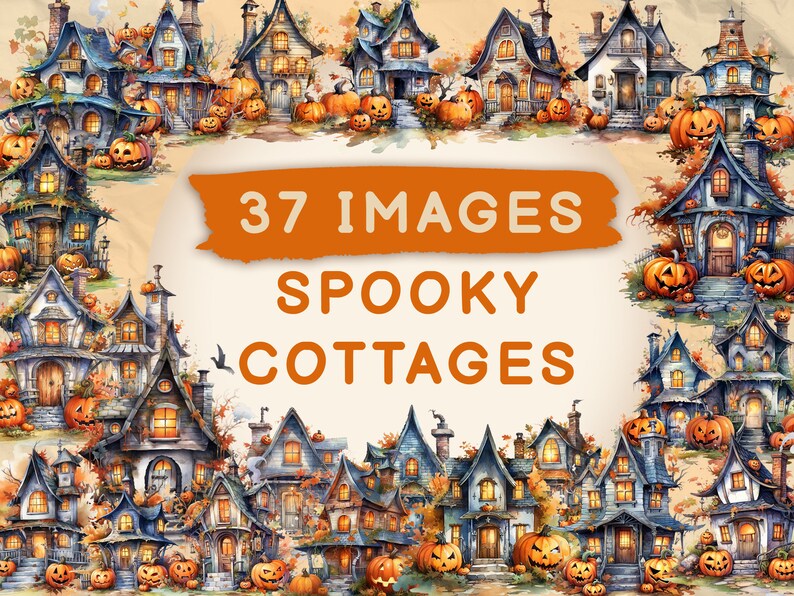 37 Halloween Cottage Clipart Watercolor Clipart Halloween - Etsy