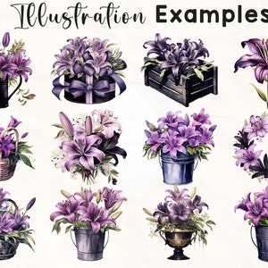 302 Gothic Lilies Clipart Bundle, Watercolor Floral Clipart, Lily ...