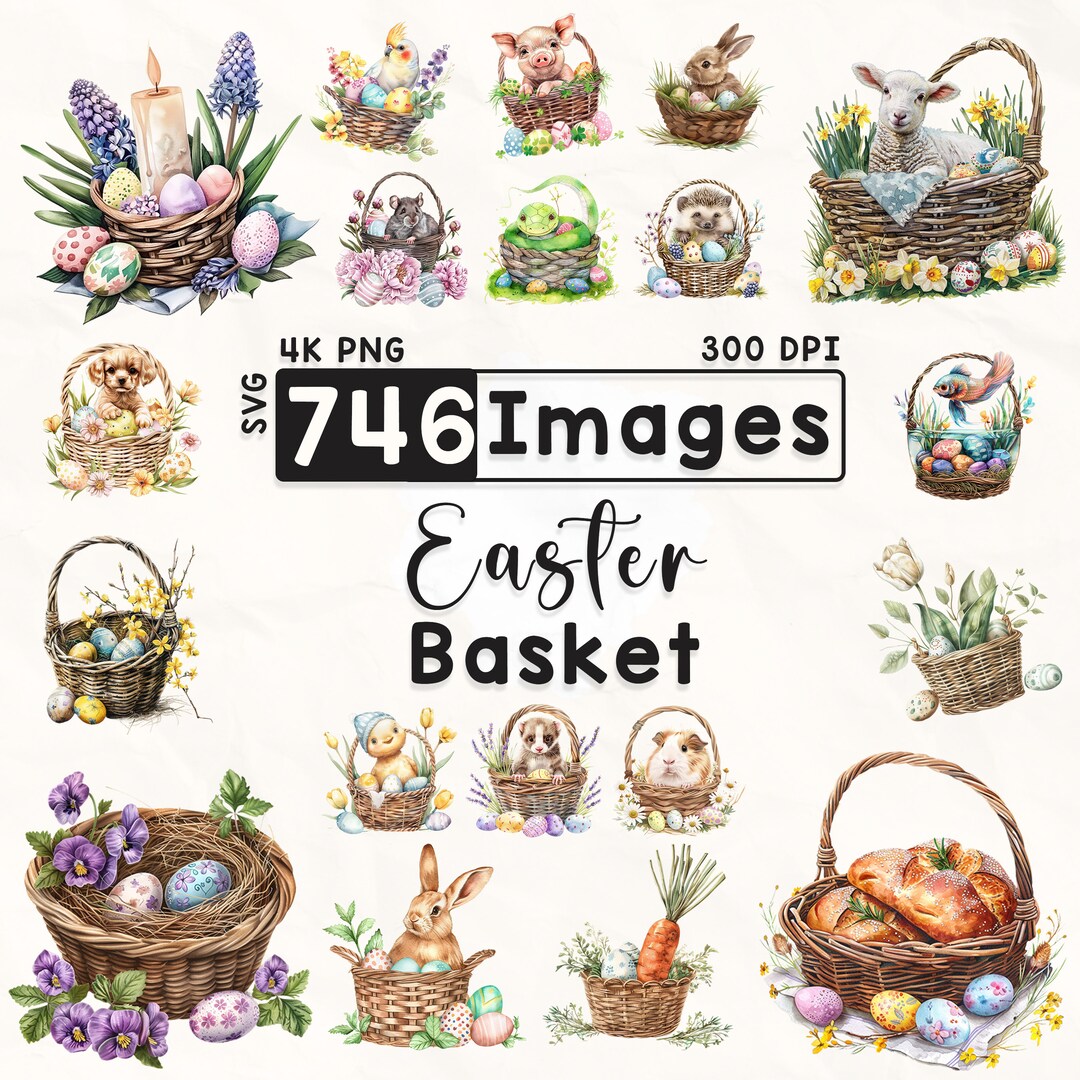 746 Easter Basket Clipart Bundle, Watercolor Easter Clipart, Bunny ...