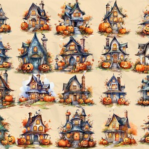 37 Halloween Cottage Clipart, Watercolor Clipart, Halloween PNG, Spooky ...