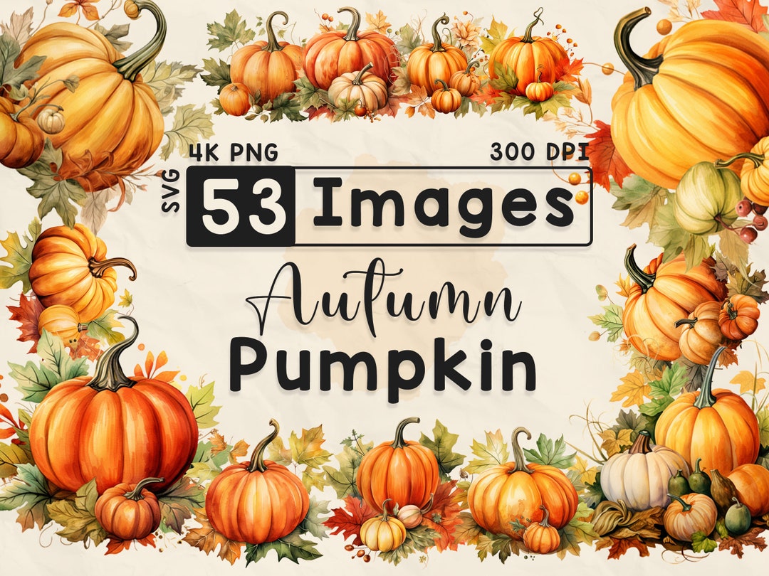 53 Autumn Pumpkin Clipart, Watercolor Clipart, Fall Season, Scrapbook ...