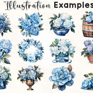 303 Blue Camellias Clipart Bundle, Watercolor Floral Clipart, Camellia ...