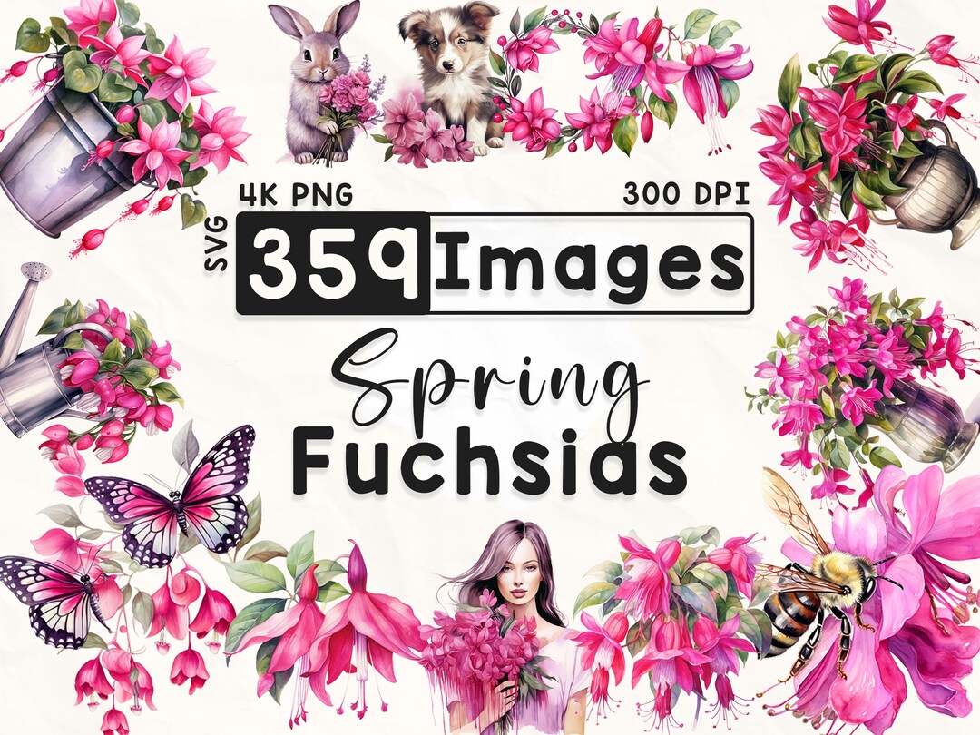 359 Fuchsias Clipart Bundle, Watercolor Floral Clipart, Fuchsia Clipart, Scrapbook, Spring ...