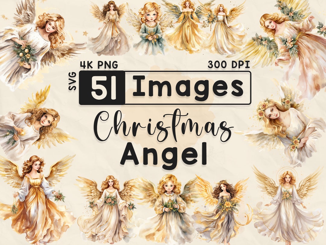 Christmas Angelclipart, Watercolor Clipart, Christmas PNG, Angelic ...