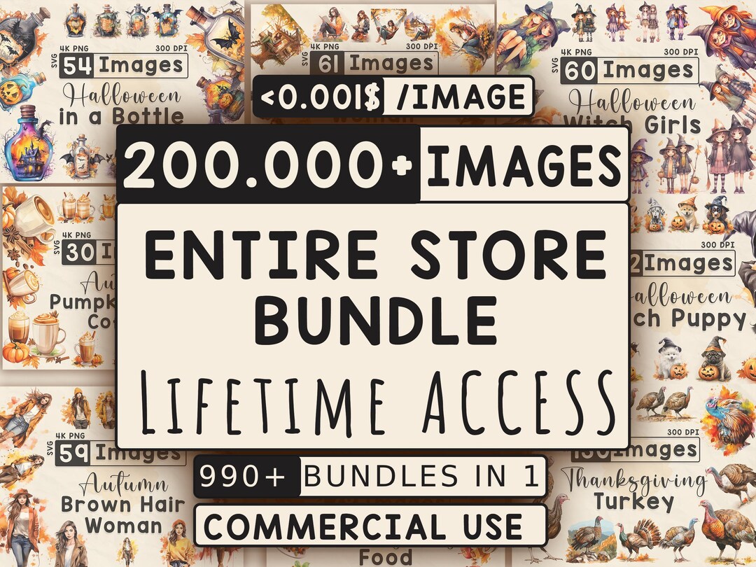 WHOLE STORE Ultimate Bundle, Watercolor Clipart Bundle, Lifetime Access ...