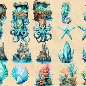 55 Turquoise Mermaid Clipart, Watercolor Mermaid Clipart, 4K PNG and ...