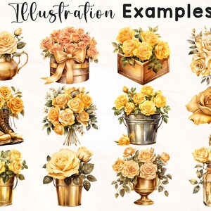 330 Gold Roses Clipart Bundle, Watercolor Floral Clipart, Rose Clipart ...