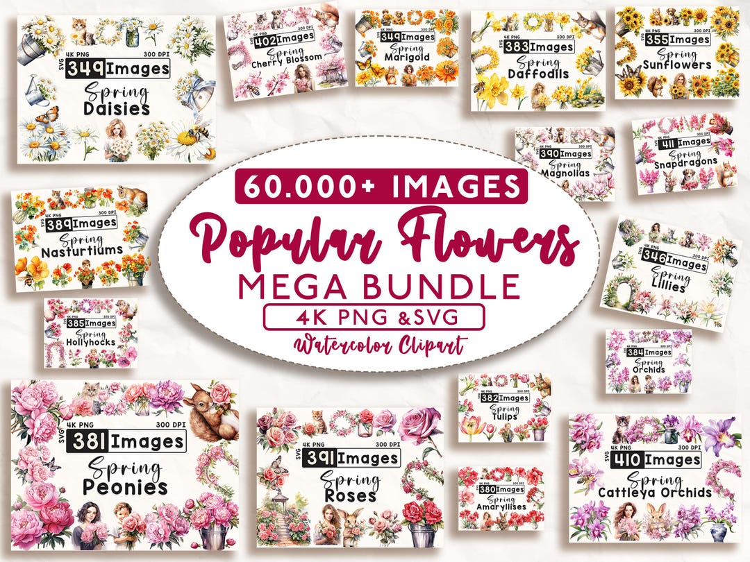 60.000+ Flowers MEGA BUNDLE Clipart, Watercolor Clipart, Rose Png ...