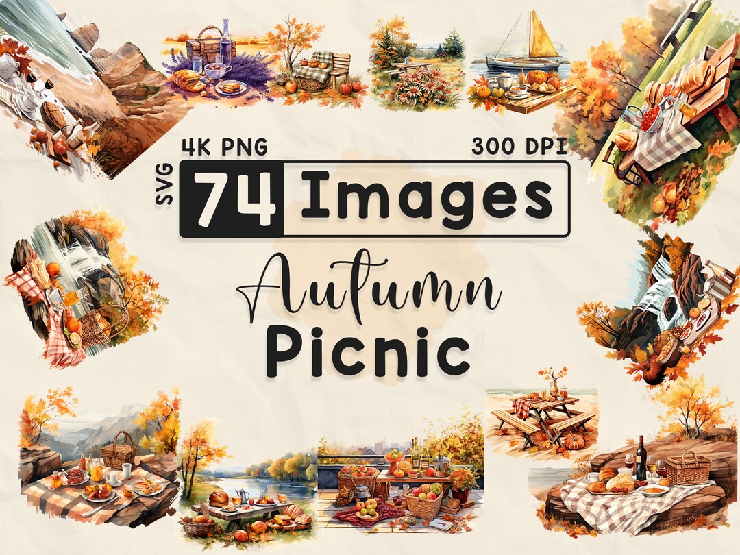 74 Autumn Picnic Clipart, Watercolor Clipart, Fall Season, Scrapbook ...