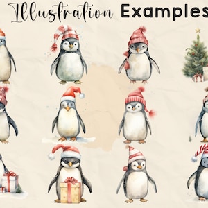 Christmas Penguin Clipart, Watercolor Clipart, Christmas PNG, Scrapbook ...