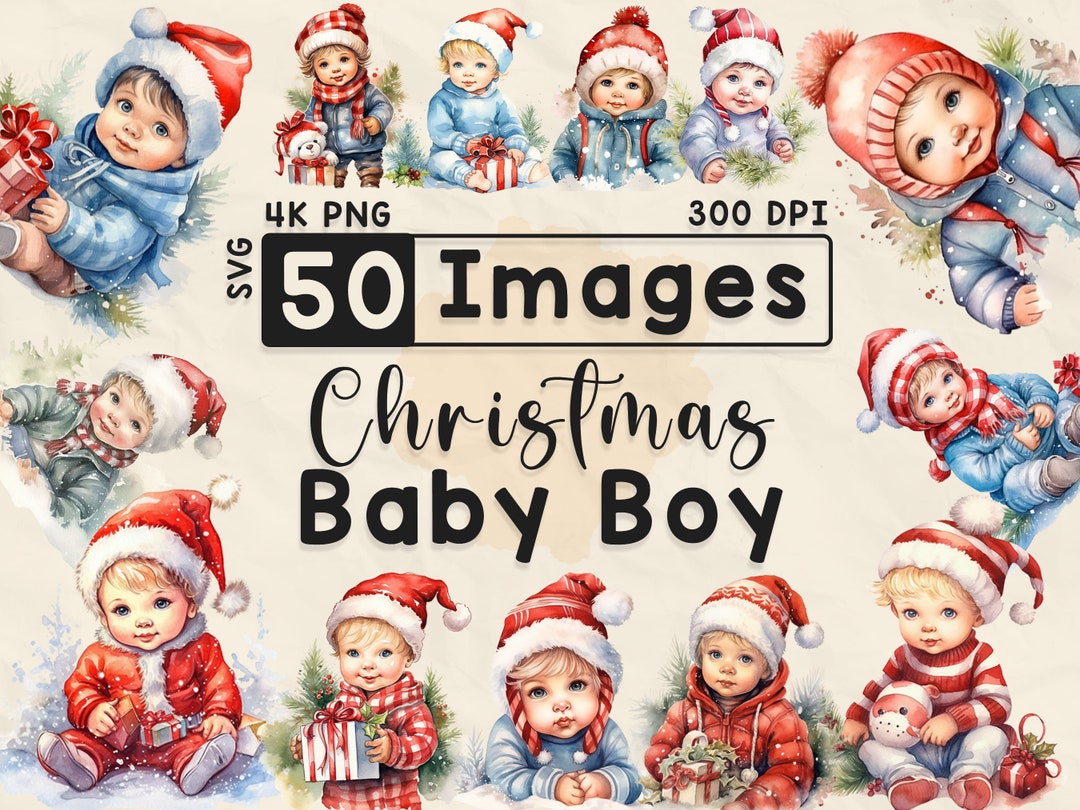 Christmas Baby Boy Clipart, Watercolor Clipart, Christmas PNG ...