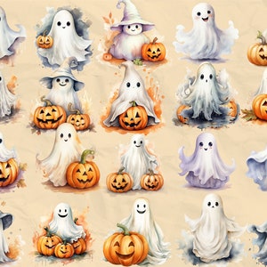 105 Spooky Halloween Ghost Clipart, Watercolor Clipart, Halloween PNG ...