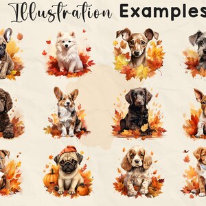 195 Autumn Cute Dogs and Puppies Clipart, Watercolor Clipart, Fall ...
