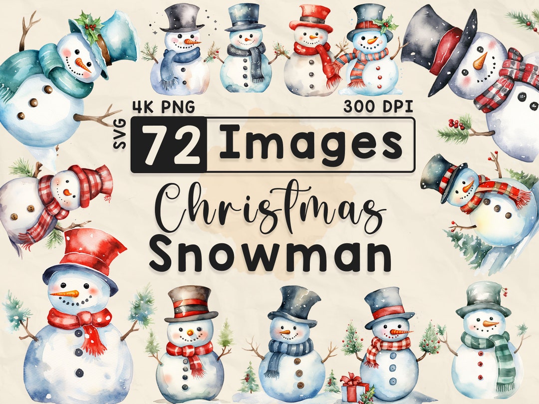 Christmas Snowman Clipart, Watercolor Clipart, Christmas PNG, Snowmen ...