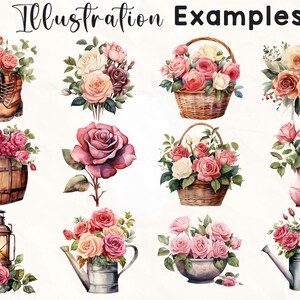 296 Rustic Roses Clipart Bundle, Watercolor Floral Clipart, Rose ...