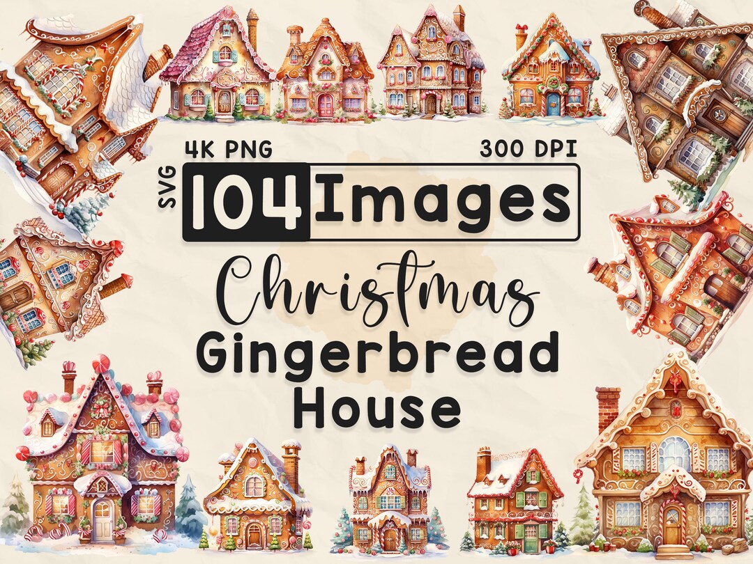 104 Christmas Gingerbread House Clipart, Watercolor Clipart, Festive ...