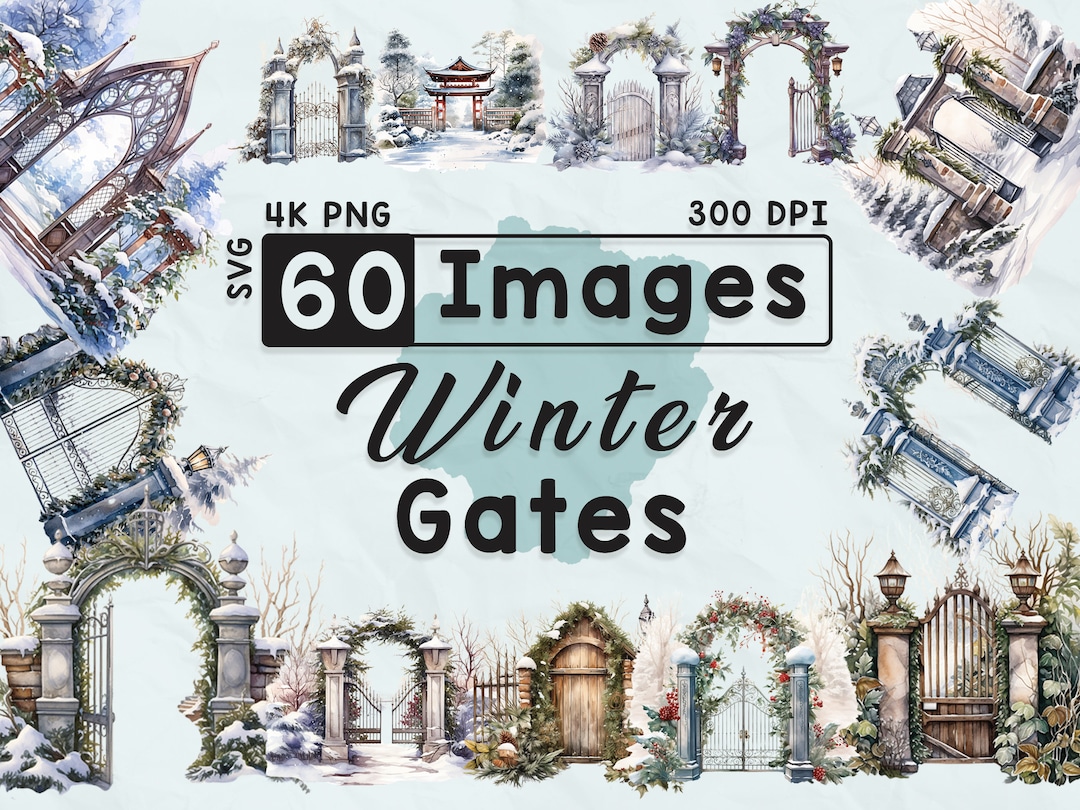 60 Winter Gates Clipart, Watercolor Clipart, Snow Season, Scrapbook ...