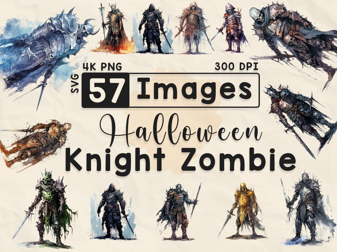 57 Spooky Halloween Zombie Knight Clipart, Watercolor Clipart ...