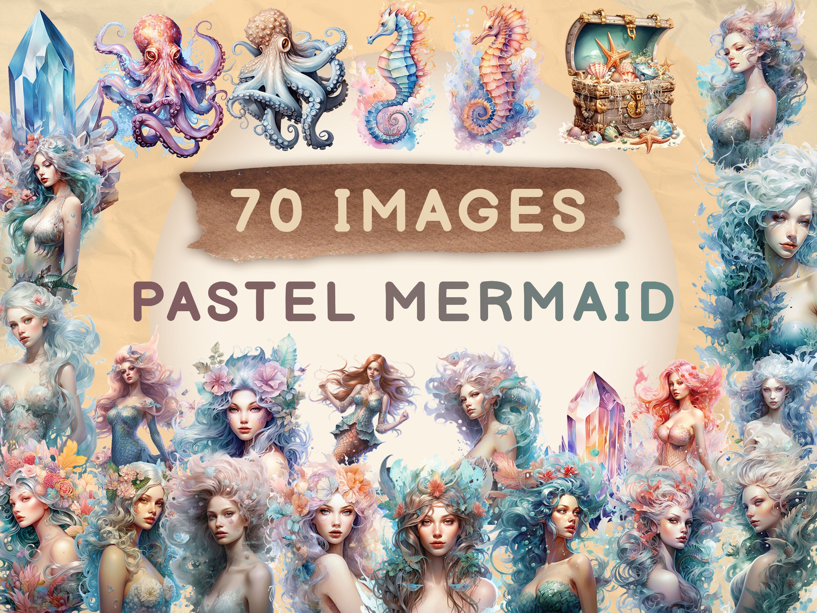 70 Pastel Mermaid Clipart Watercolor Mermaid Clipart 4K PNG - Etsy