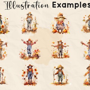 50 Autumn Scarecrow Clipart, Watercolor Clipart, Fall Season, Scrapbook ...