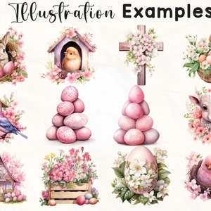 613 Pink Easter Clipart Bundle, Watercolor Easter Clipart, Bunny ...